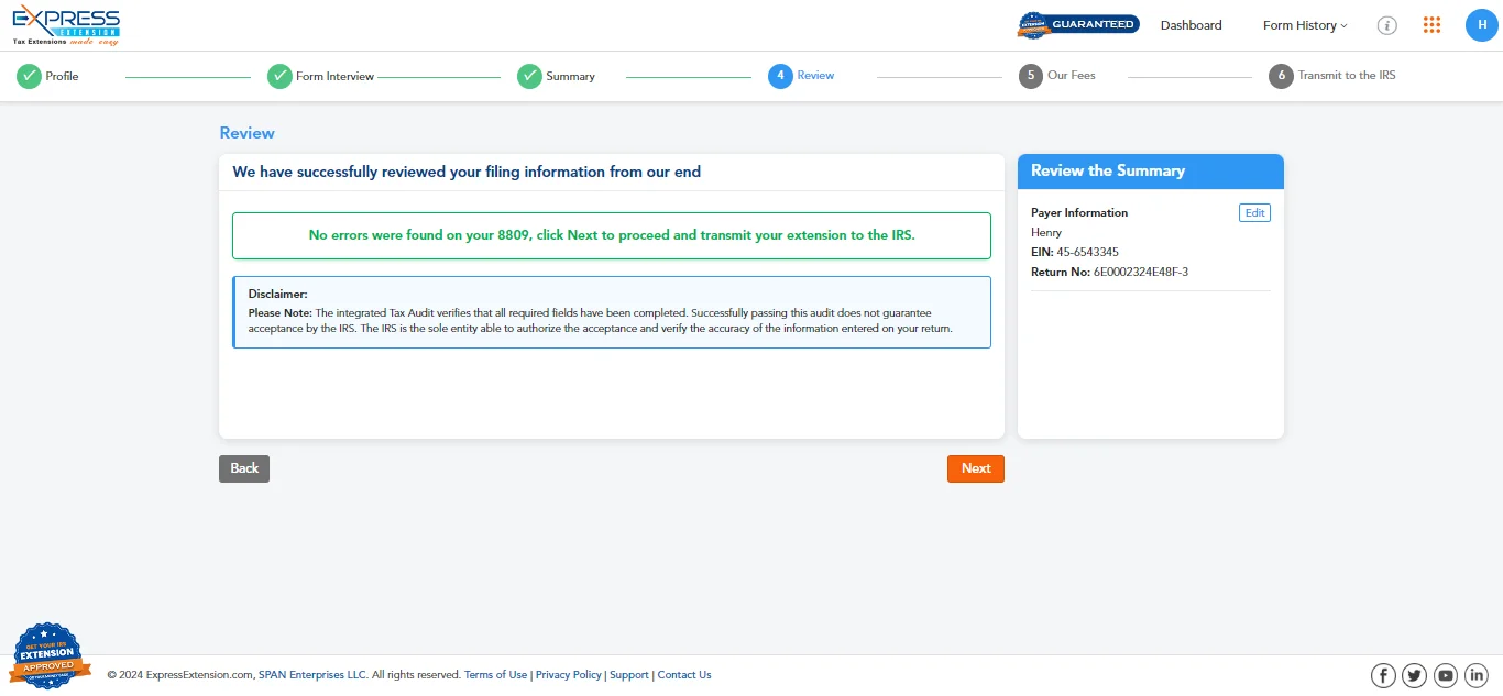 E-File IRS Form 8809 | Extension Form 8809 Online
